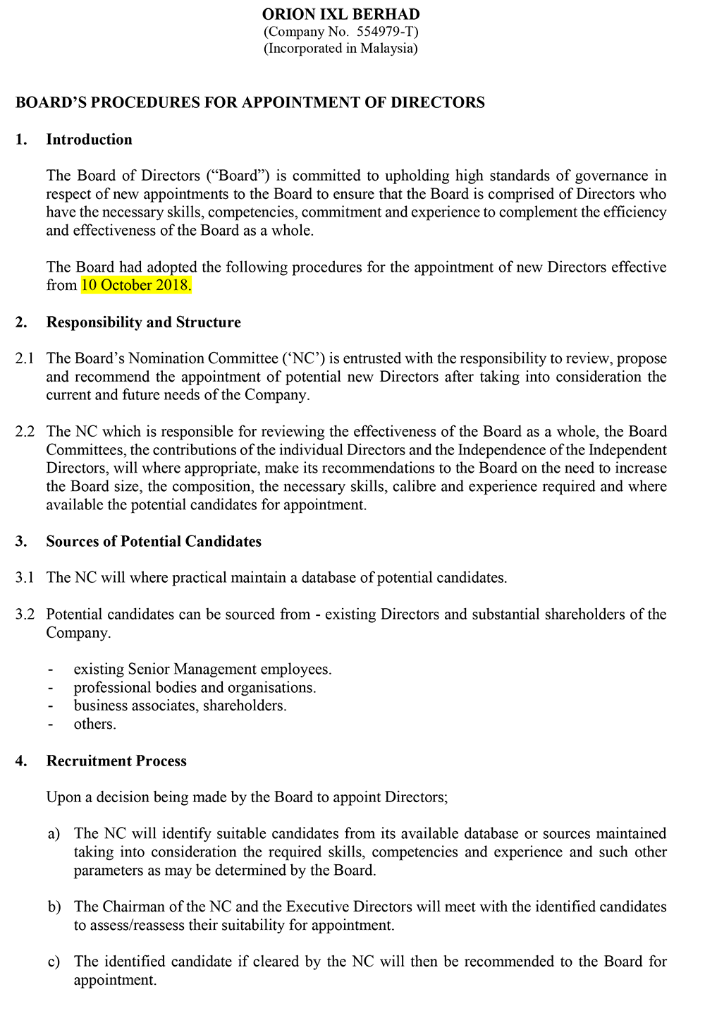 Board s Procedures For Appointment Of Directors ALDRICH Resources Berhad board-s-procedures-for-appointment-of-directors-aldrich-resources-berhad